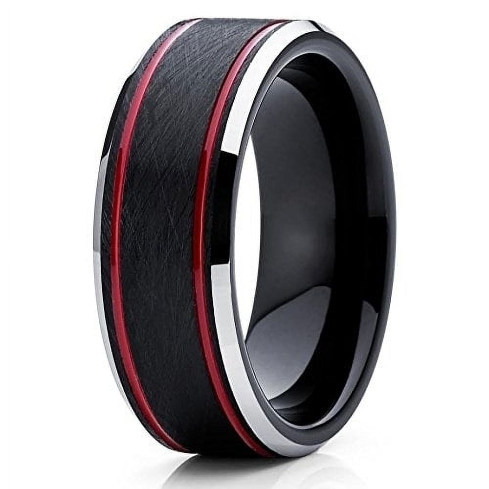 8mm Tungsten Wedding Band Red and Black Tungsten Ring Tungsten Carbide ...