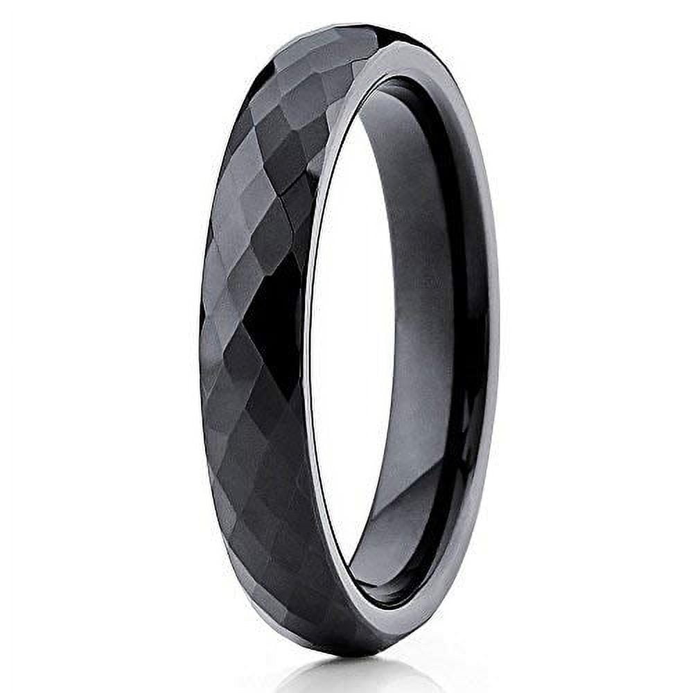 Silly Kings Jewelry 4mm Diamond Cut Tungsten Ring Black Tungsten Band ...