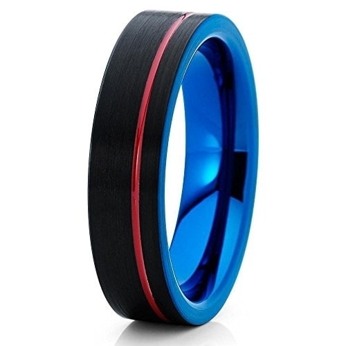 Silly Kings Jewelry 6mm Black Brushed Tungsten Carbide Wedding Band Red ...