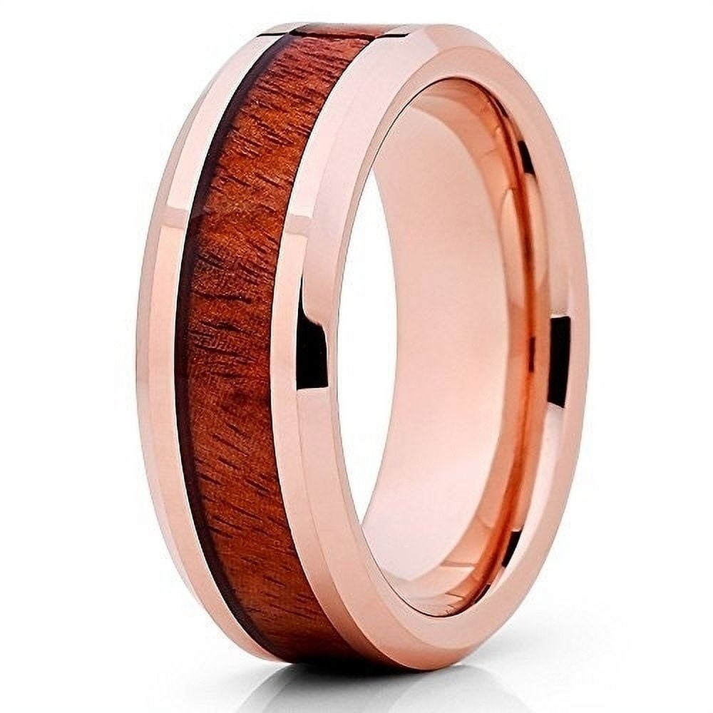 Silly Kings Jewelry 8mm Rose Gold Tungsten Ring Koa Wood Tungsten Rung Tungsten Wedding Band ...
