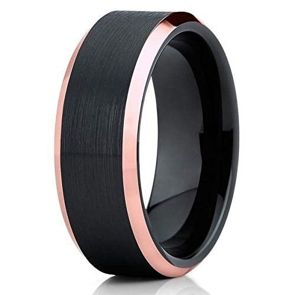 Silly Kings Jewelry Black Tungsten Wedding Band - Black Tungsten Ring - Brushed - Rose Gold (10. ...