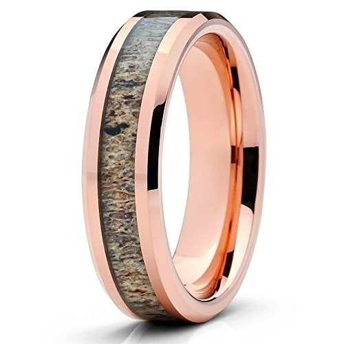 Silly Kings Jewelry Deer Antler Tungsten Ring Rose Gold Tungsten Ring ...