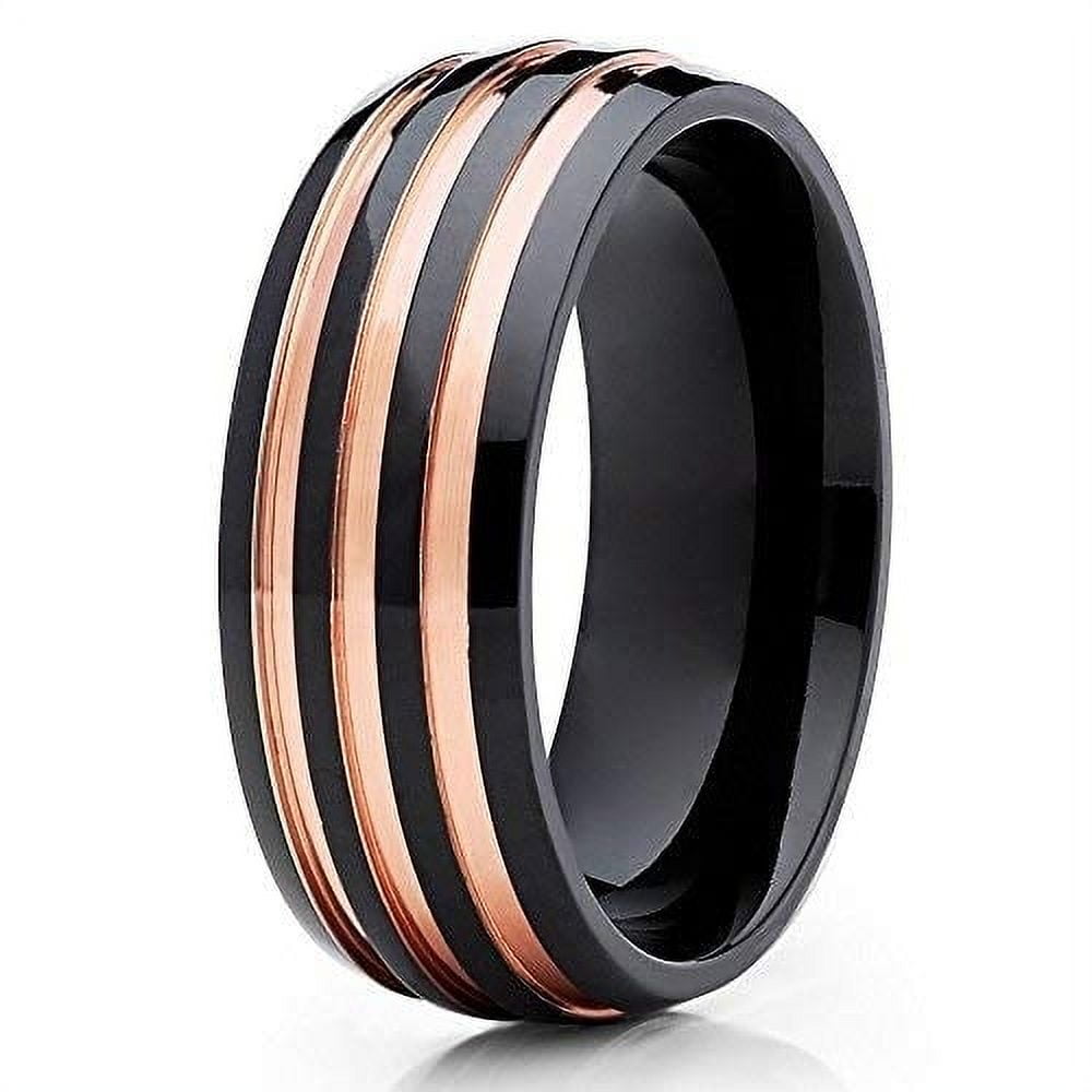 Silly Kings Jewelry Rose Gold Titanium Ring Dome Grooved Titanium ...