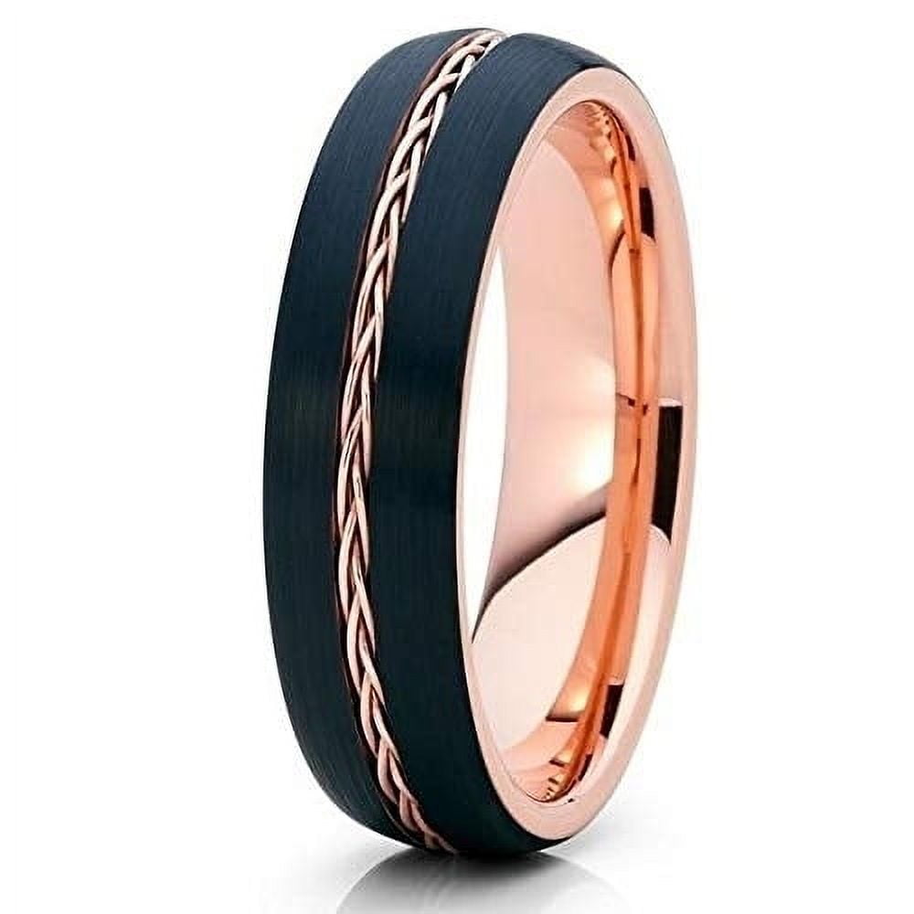 Silly Kings Jewelry Rose Gold Tungsten Ring - 6mm - Braid Ring - Black ...