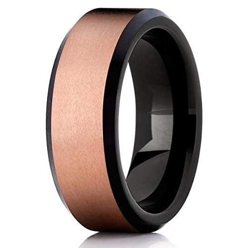 Silly Kings Jewelry Rose Gold Tungsten Wedding Band - 8mm - Black Tungsten Ring - Matte Finish ...