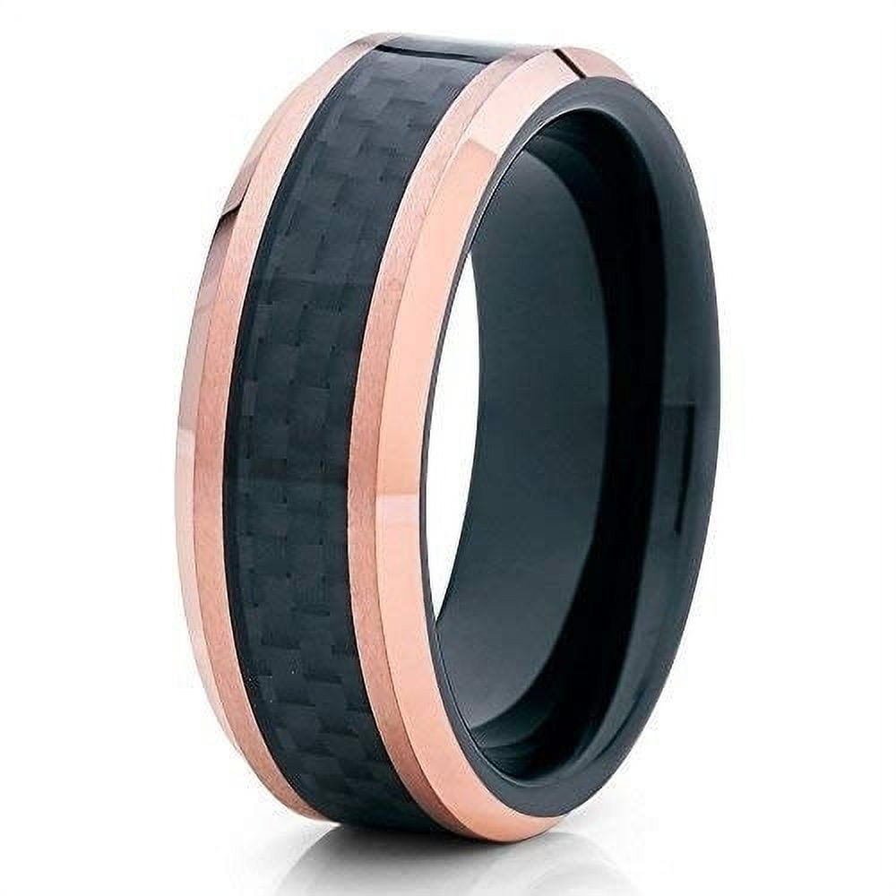Silly Kings Jewelry Tungsten Wedding Band 8mm Tungsten Carbide Ring Carbon Fiber Inlay Beveled ...