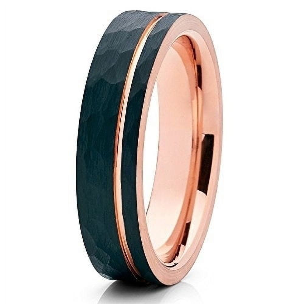 Silly Kings Jewelry Tungsten Wedding Band Hammered Tungsten Rose Gold Tungsten Ring Tungsten ...
