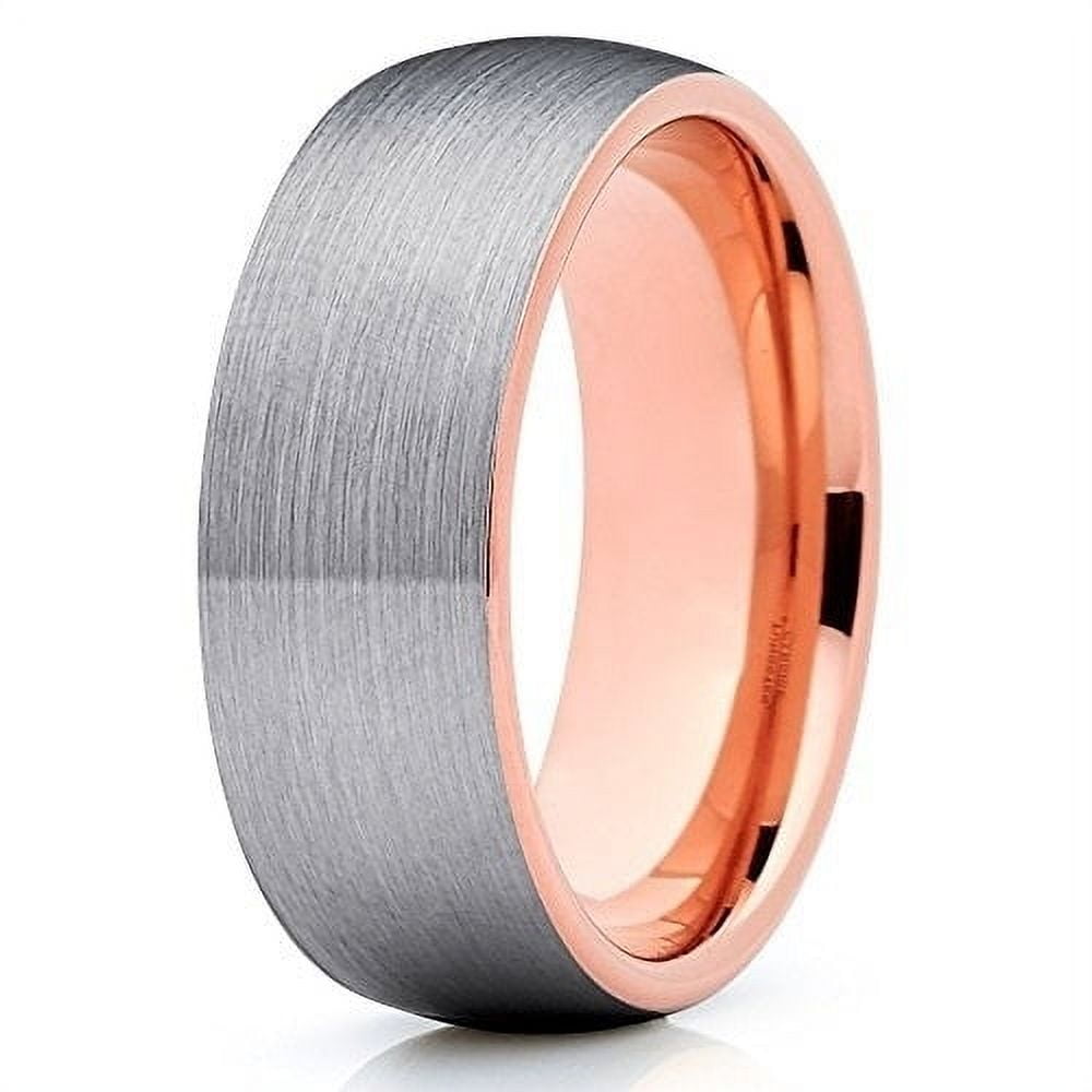 Silly Kings Jewelry Tungsten Wedding Band Rose Gold Tungsten Gray Brushed Tungsten 8mm Dome ...