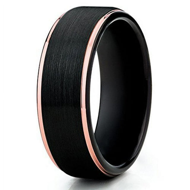 Silly Kings Rose Gold Tungsten Wedding Band 8mm Black Tungsten Ring Men & Women Engagement 18k ...