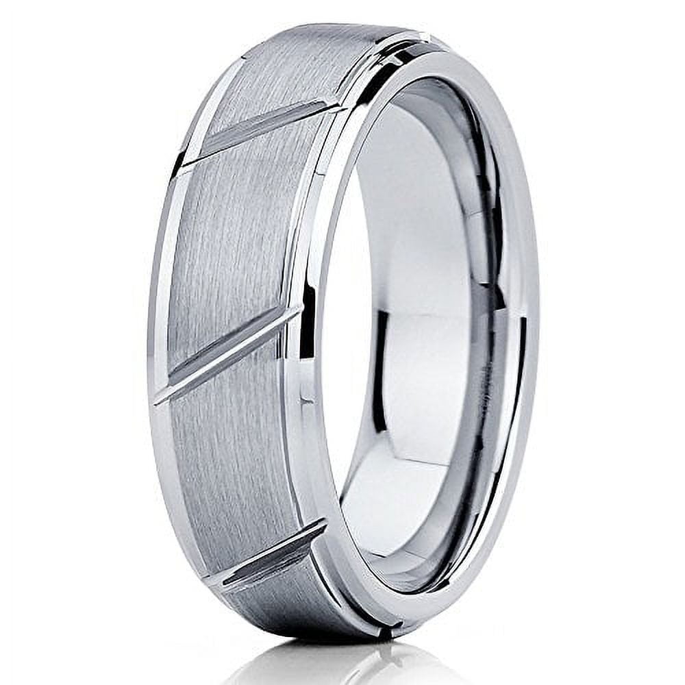 Silly Kings Silver Tungsten Wedding Band Grooved Men and Women Grey ...