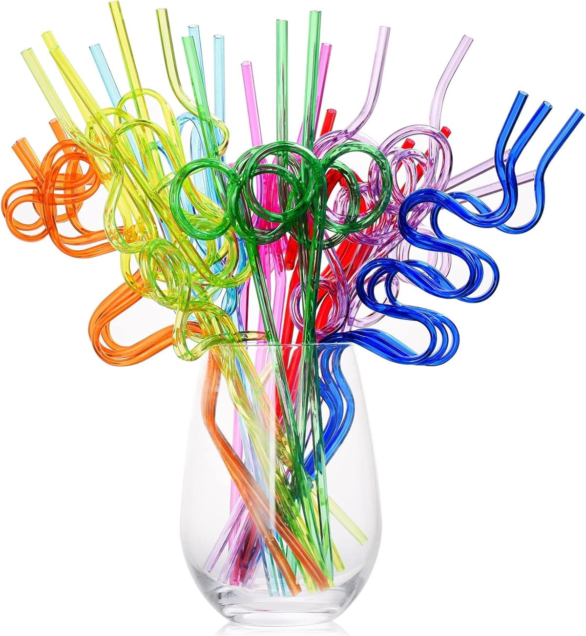 Silly Reusable Drinking Straws, GIXUSIL Colorful Fun Bendy Varied Twists Plastic Crazy Straws ...