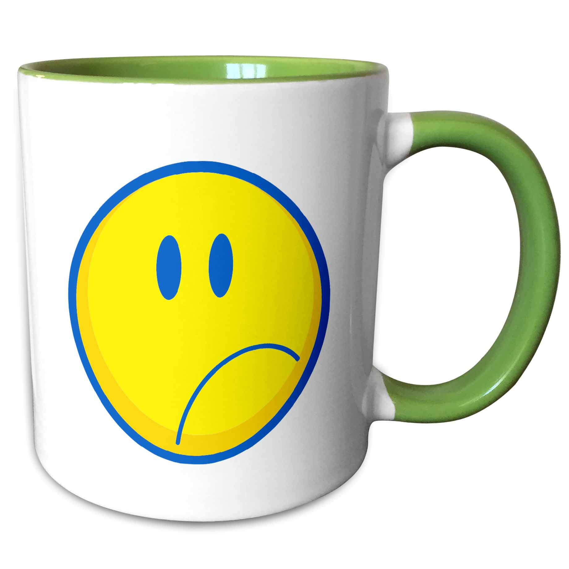 3drose, Silly Sad Face Smiling Yellow and Blue, 11oz Two-tone Green Mug ...