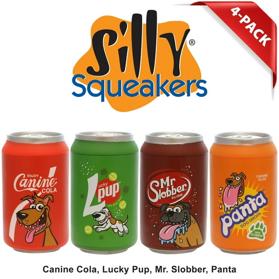 Silly Squeaker Soda Can Durable, Squeaky, 100% Vinyl 4-Pack Dog Toy ...
