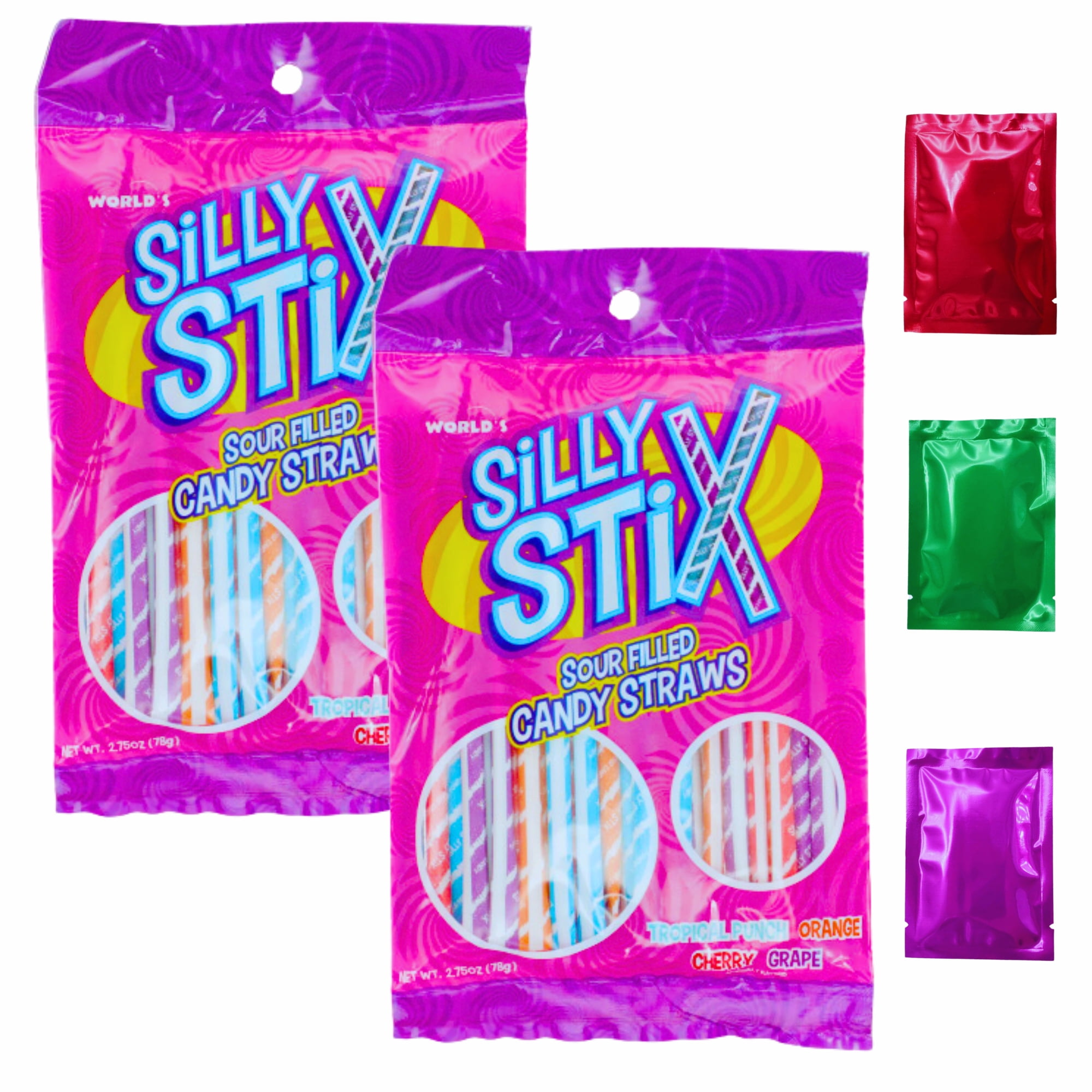 Silly Stix Candy Straws, 2.7 oz (Pack of 2) Sour Filled Candy Straw Sticks Assorted Flavors ...