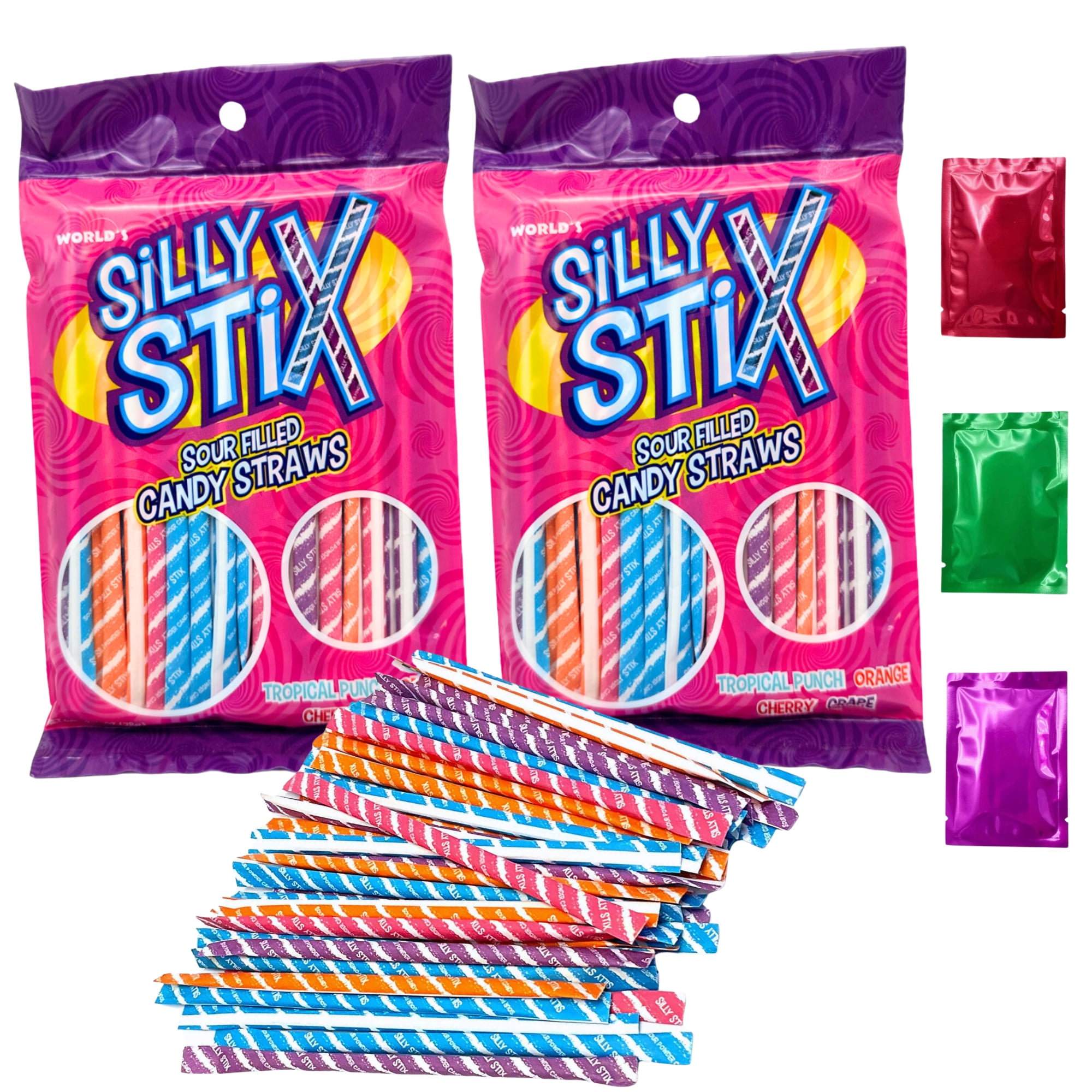 Silly Stix Sour Filled Candy Straws, Tropical Punch Cherry Grape ...