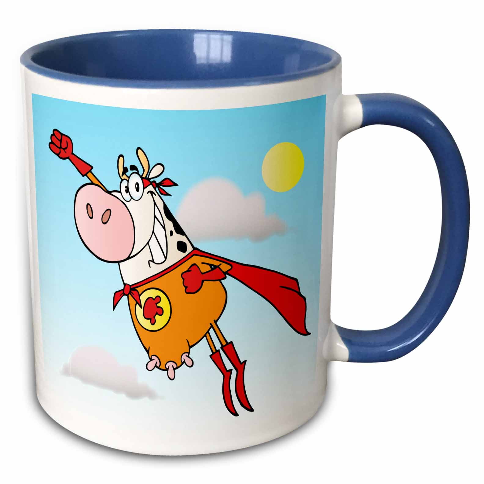 Silly Super Cow Superhero Hero Flying In The Sky Animal Cartoon 11oz ...