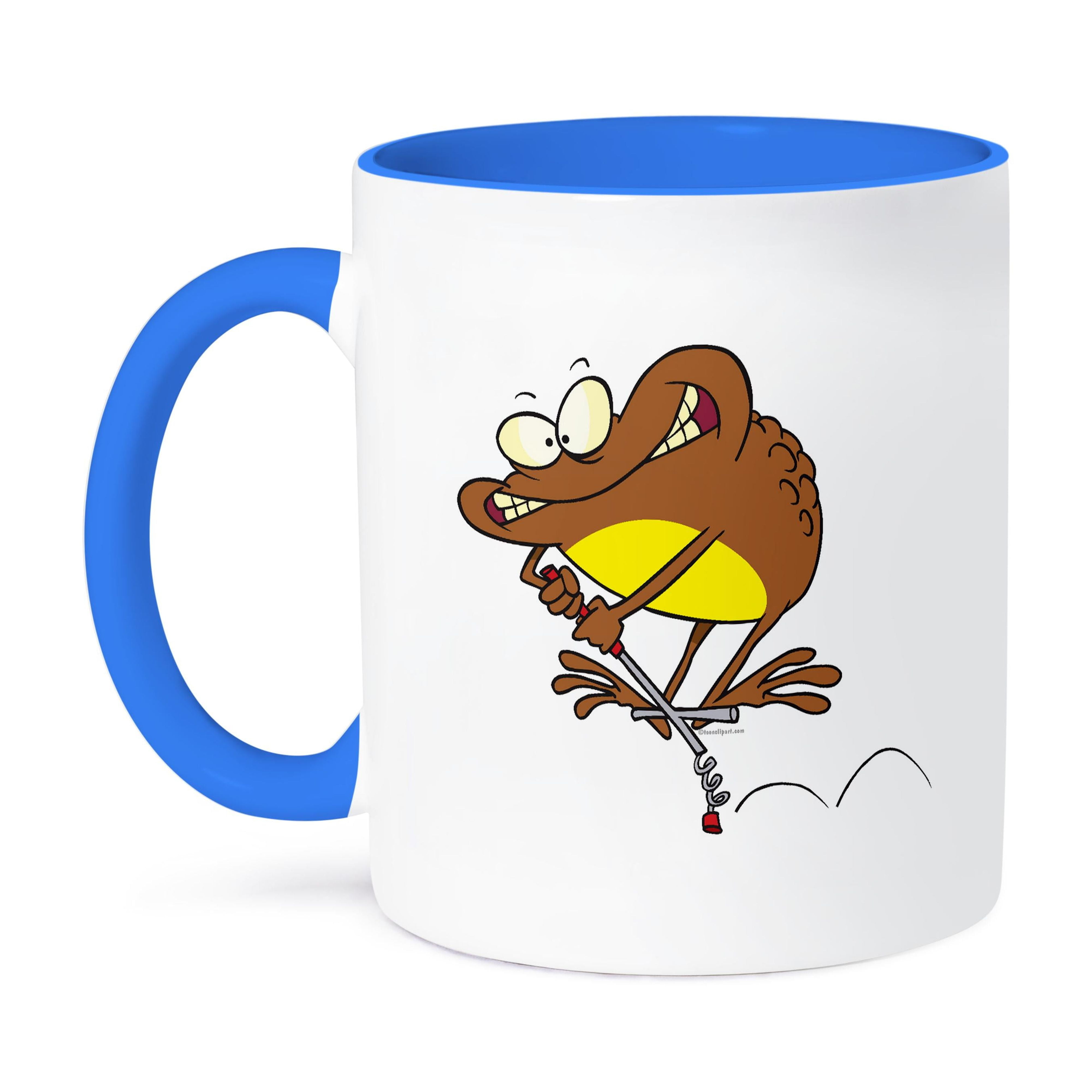 3dRose, Silly Toad on Pogo Stick Cartoon, 11oz Two-Tone Blue Mug ...