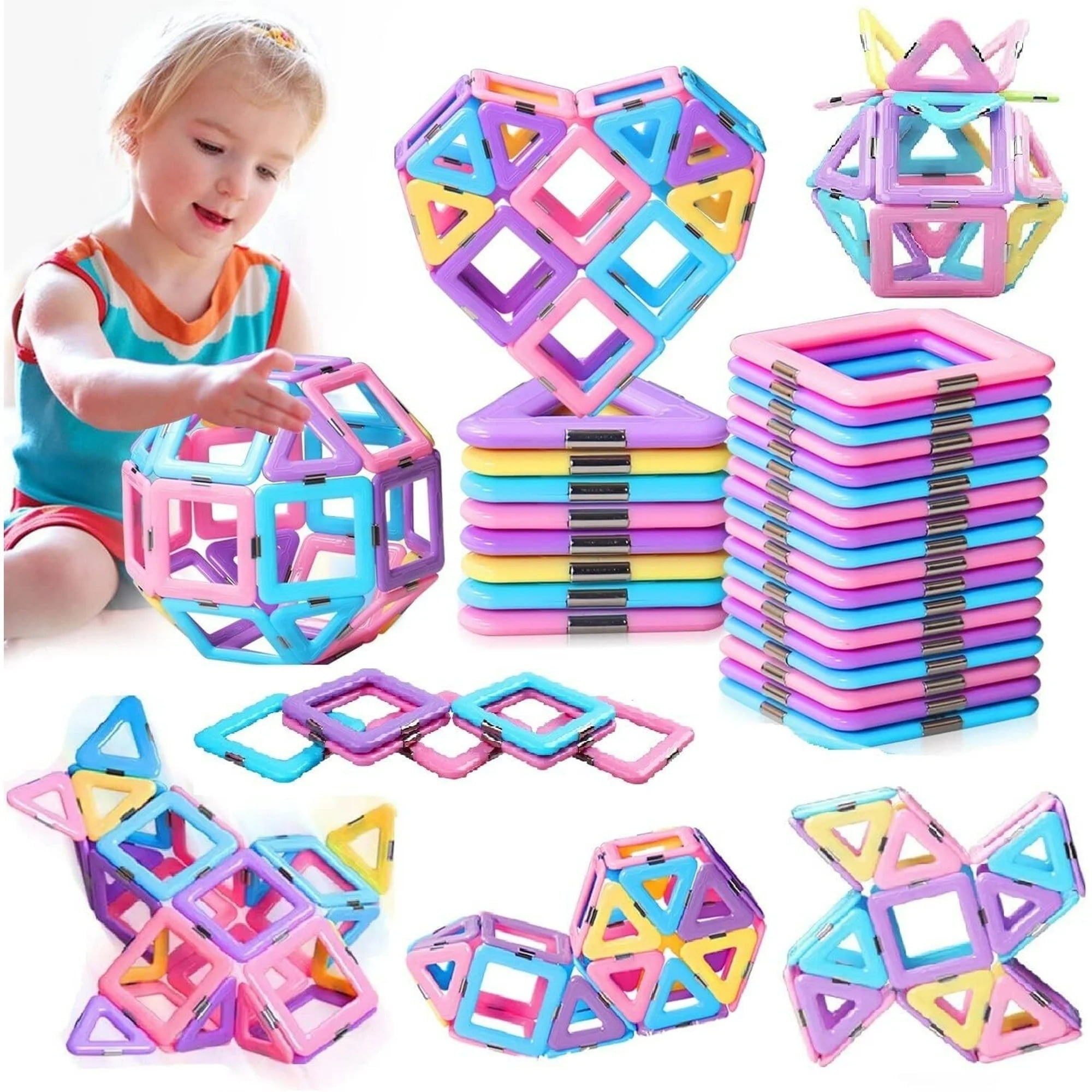 Siloon 100pcs Magnetic Building Blocks Toys for Kids Girls Age 3-5 4-8 ...