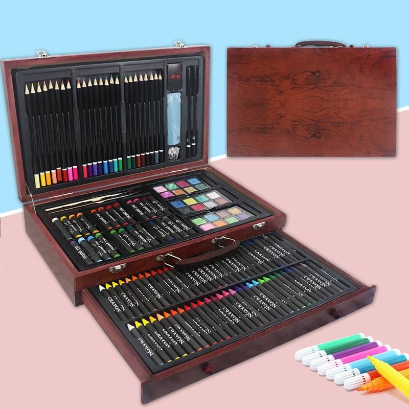 Siloon 143 Piece Deluxe Art Set, Wooden Box & Drawing Kit with Crayons ...