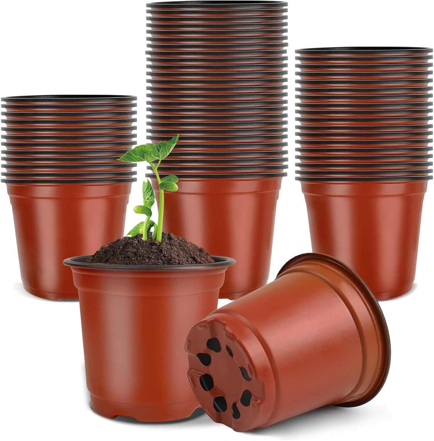 Siloon 200 Pcs 4" Plastic Plant Nursery Pots, Seeding Pot Flower Plant ...