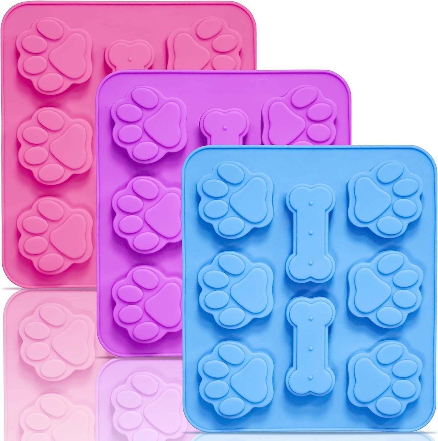 Siloon 3 Pack Silicone Molds with Puppy Dog Paw and Bone Shaped 2 in 1 ...