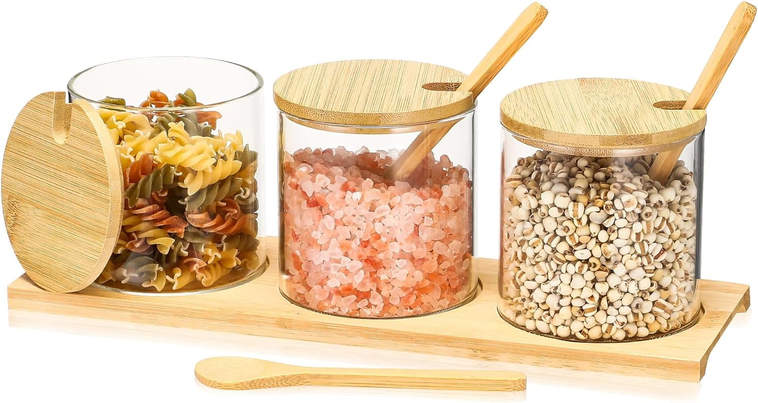 Siloon 3 Pcs Condiment Jars, 300 ml / 10 oz Glass Container Box with ...