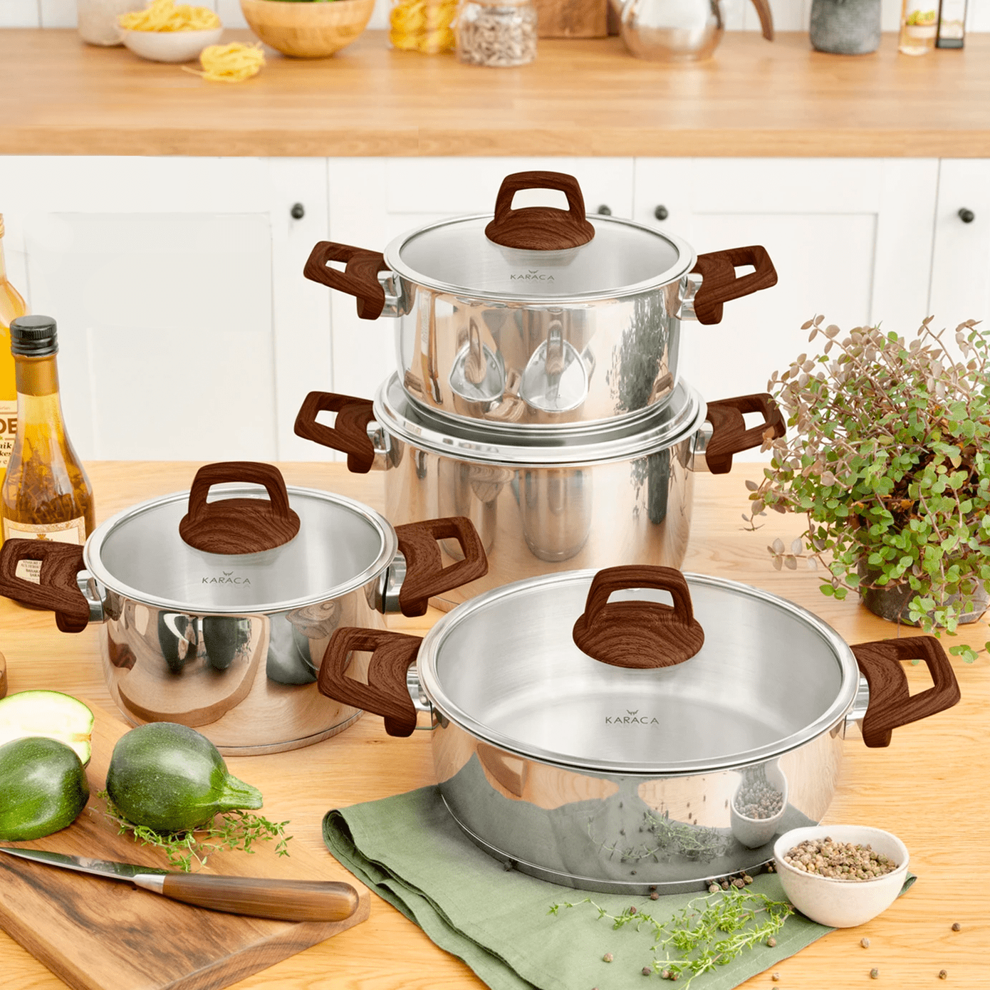 Silva Stainless Steel Stock Pots with Glass Lid Set of 4 Soup Pot Deep ...