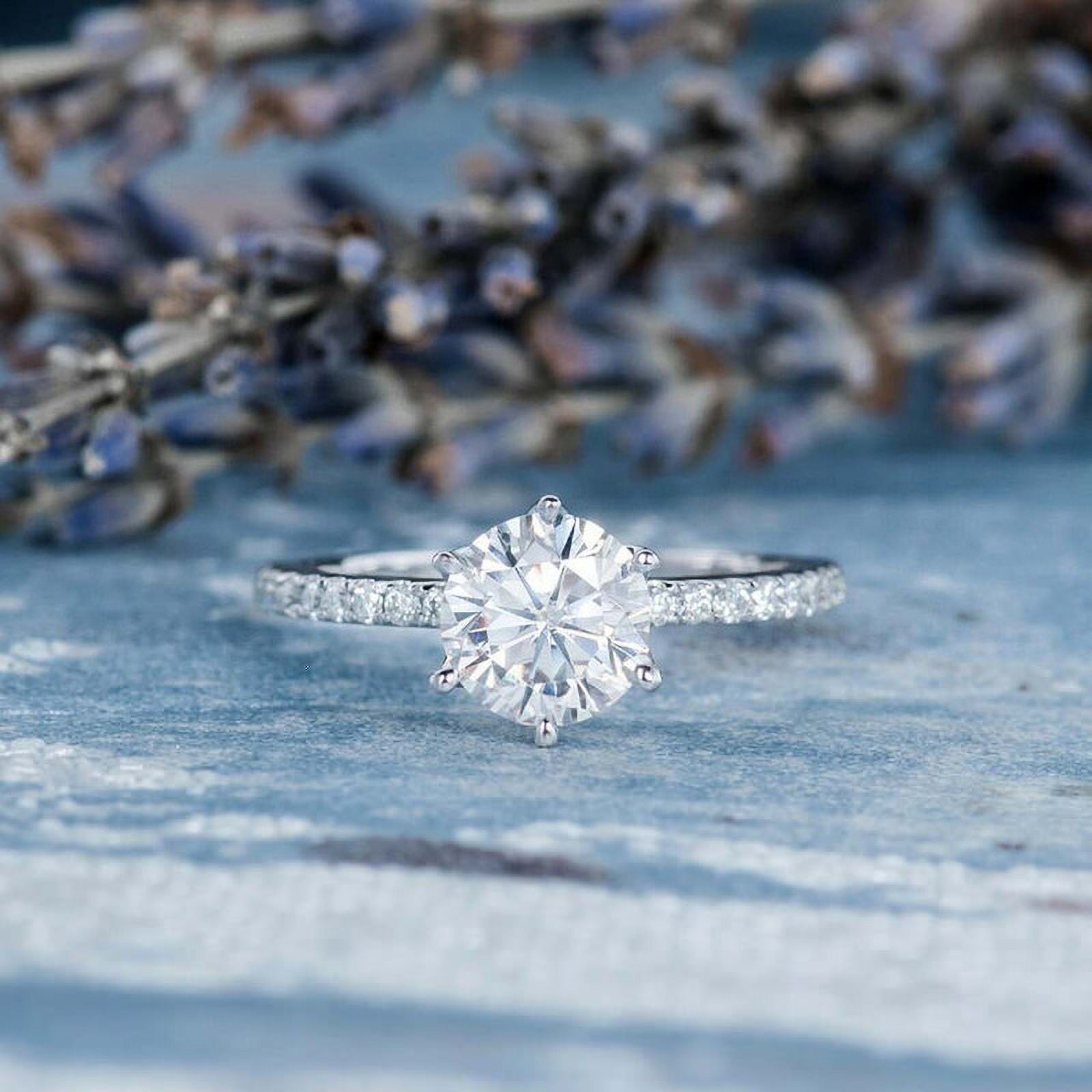 Silvago Jewel 2 Ct Round Brilliant Cut Diamond Ring - Silver 14K White ...