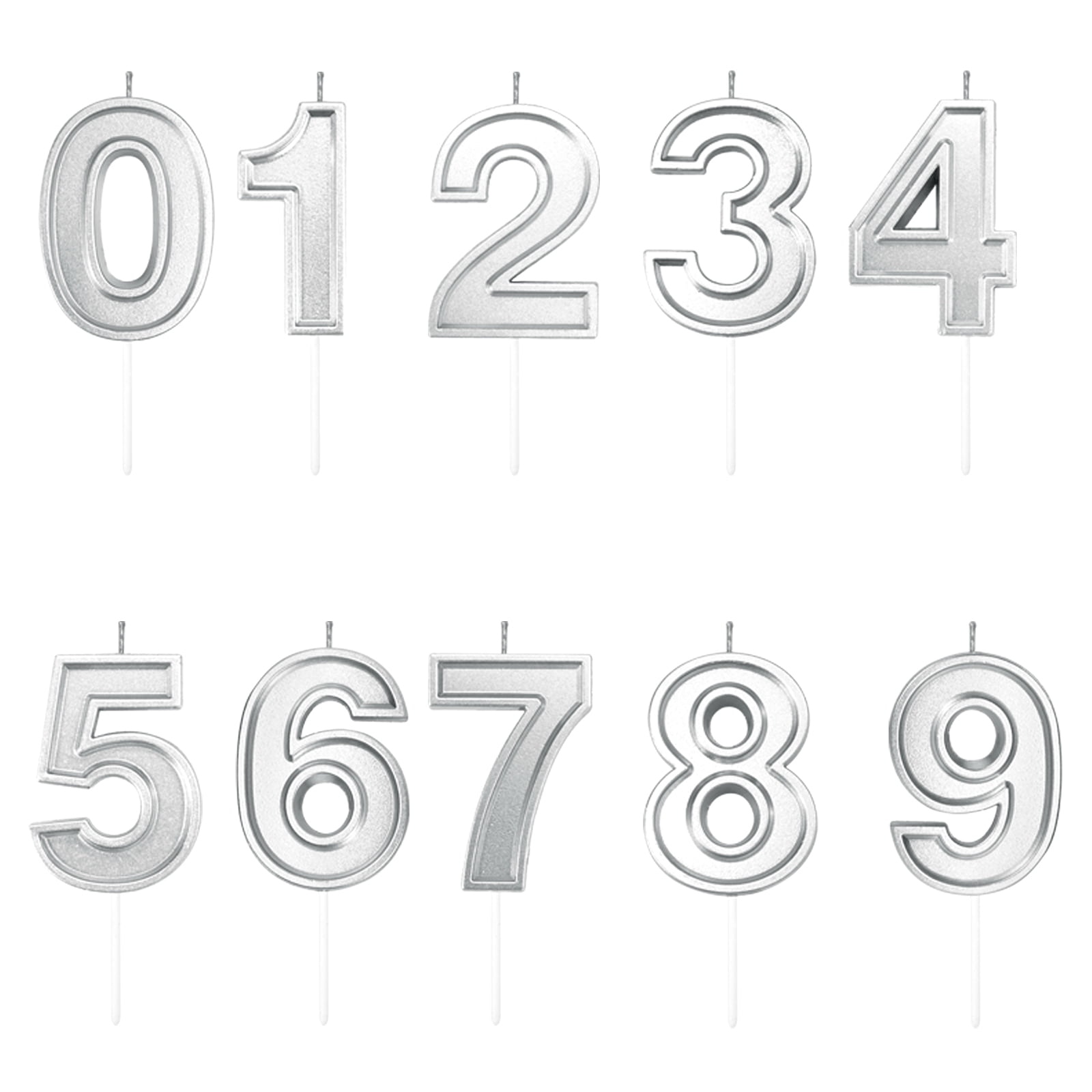 Silver 0-9 Number Candle Tracks, 10 Piece , for Birthday Cakes and ...