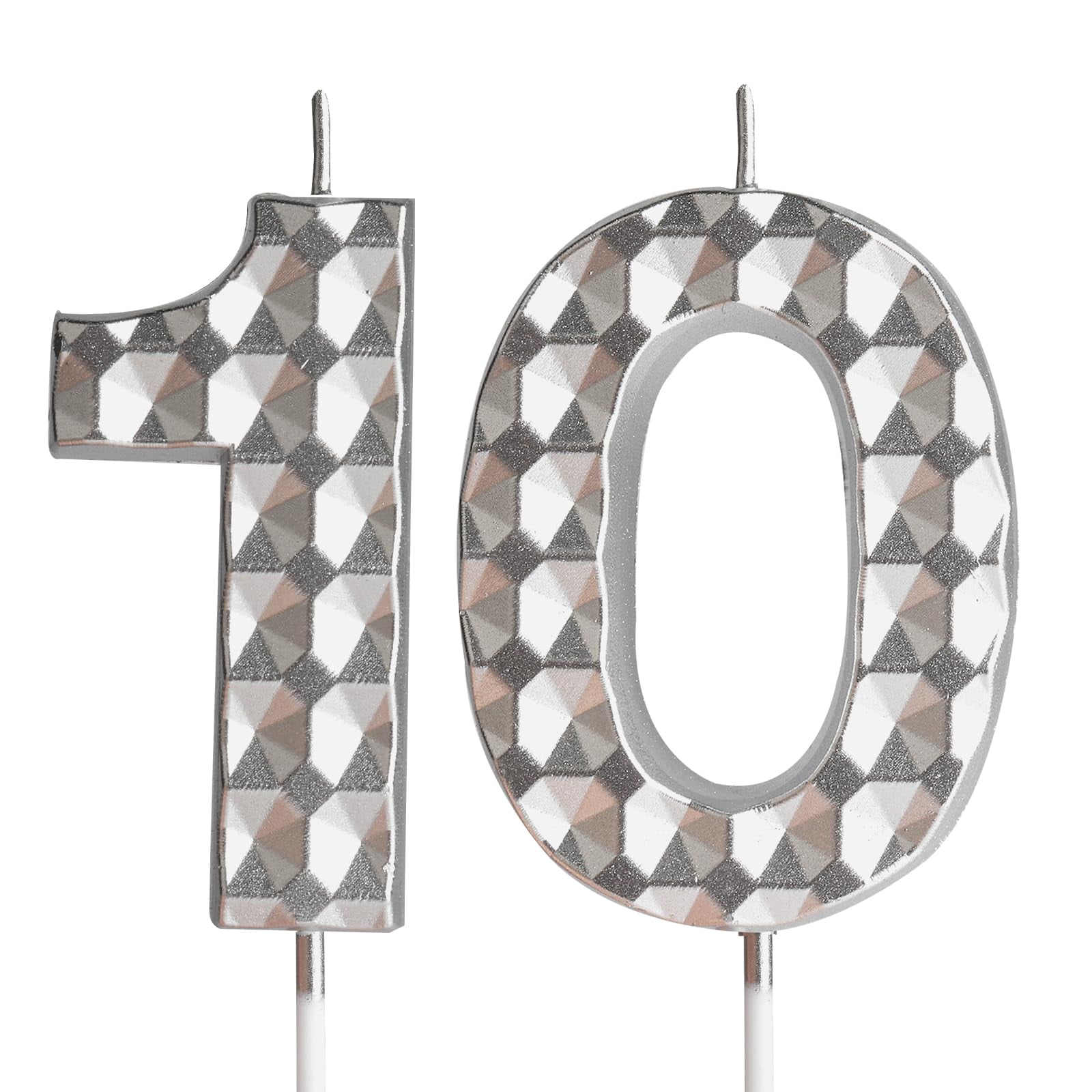 Silver 10th Candles,Diamond Design 3D Number 10 Candle,Happy 10th Cake ...