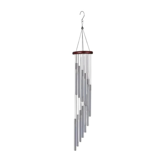 Silver 12 Tube Metal Wind Chime With Quality Rotating Design Red Wood ...