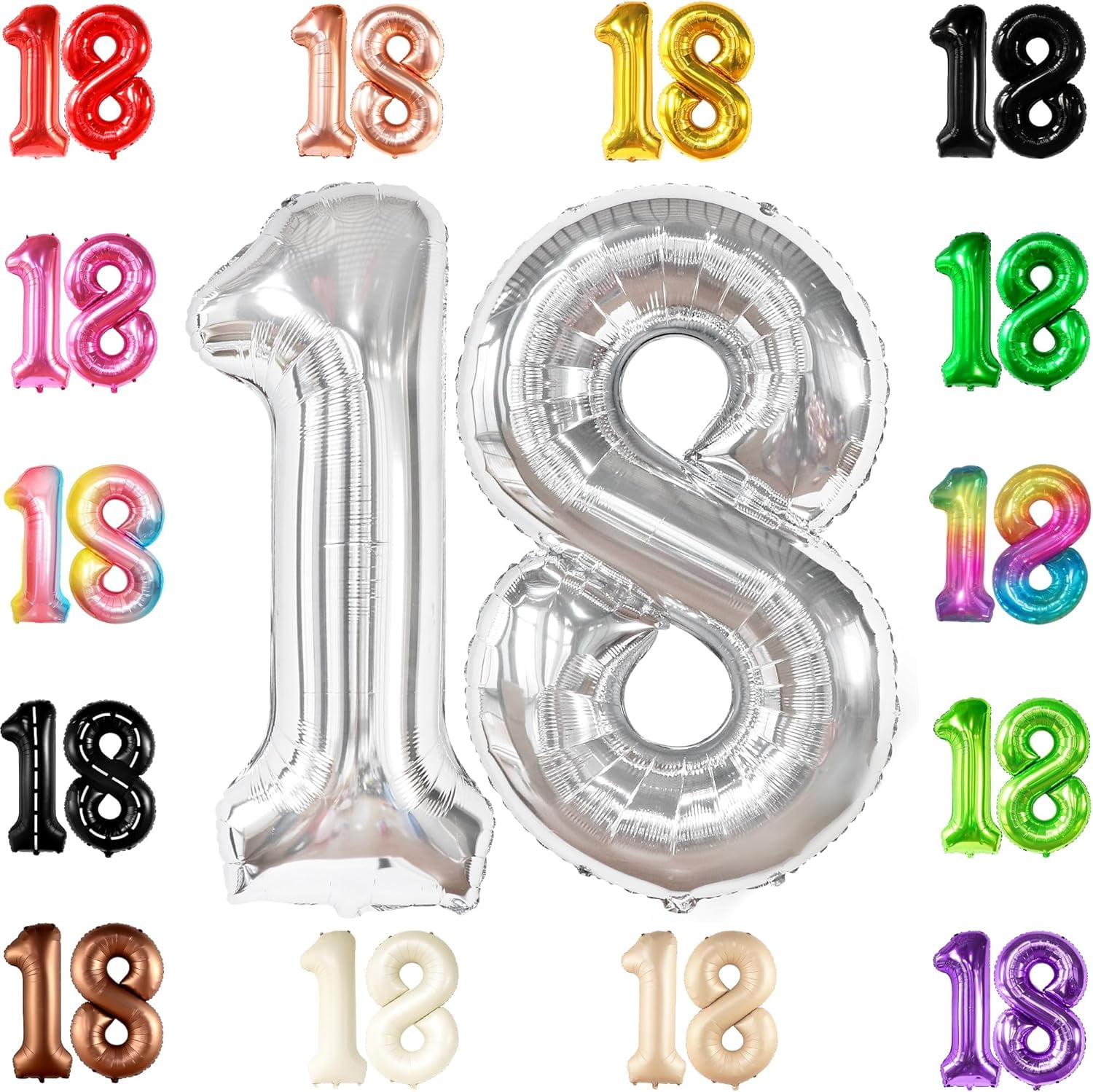 , Silver 18 Balloon Numbers - Giant, 40 Inch | Silver 18Th Birthday ...