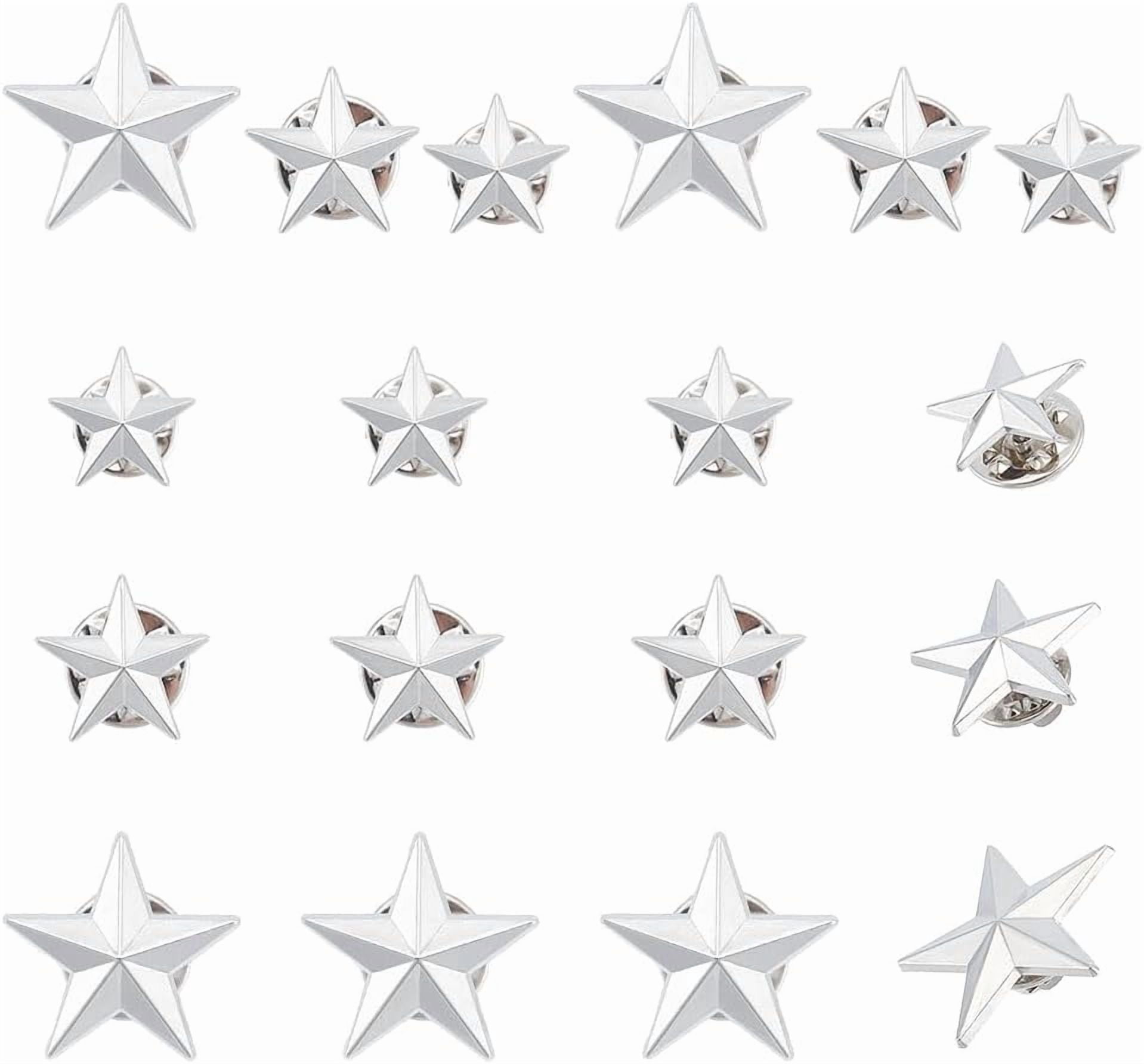 Silver 18Pcs Point Star Lapel Pins 3 Sizes Five-Pointed Star Badge Pin ...