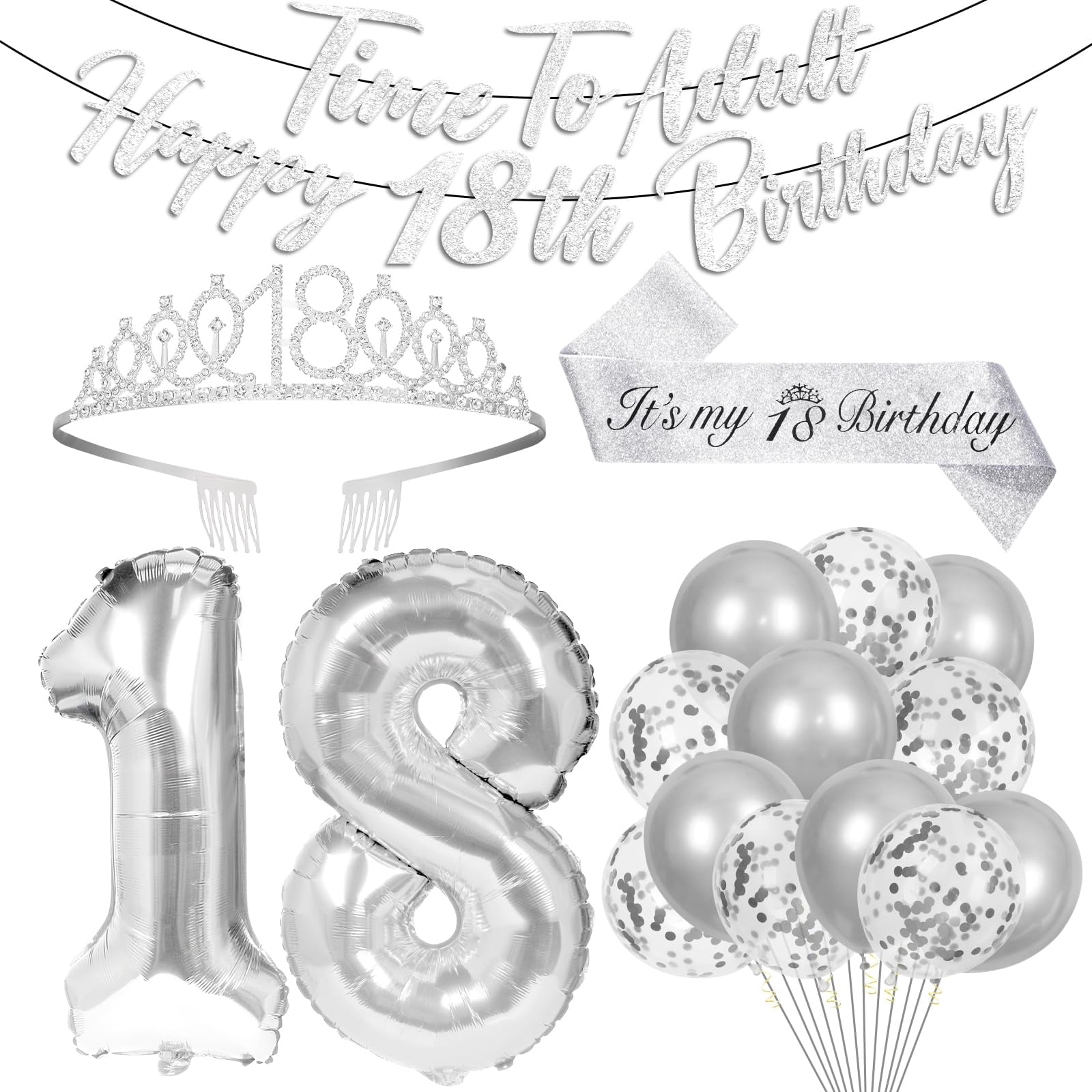 Silver 18th Birthday Decorations Gifts for ZLK1 Girls Time to Adult ...