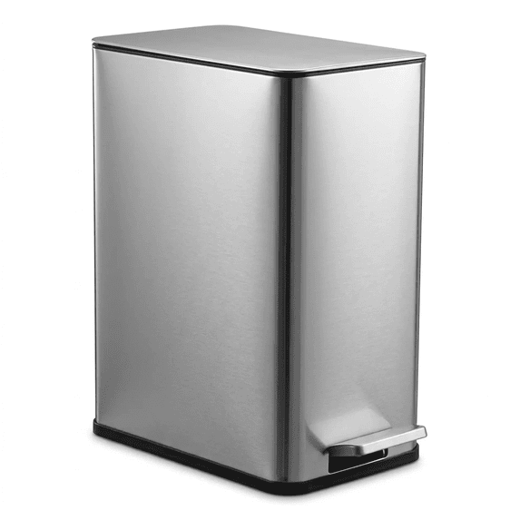 Silver 2.6 Gallon Rectangular Step Trash Can, Stainless Steel Garbage ...
