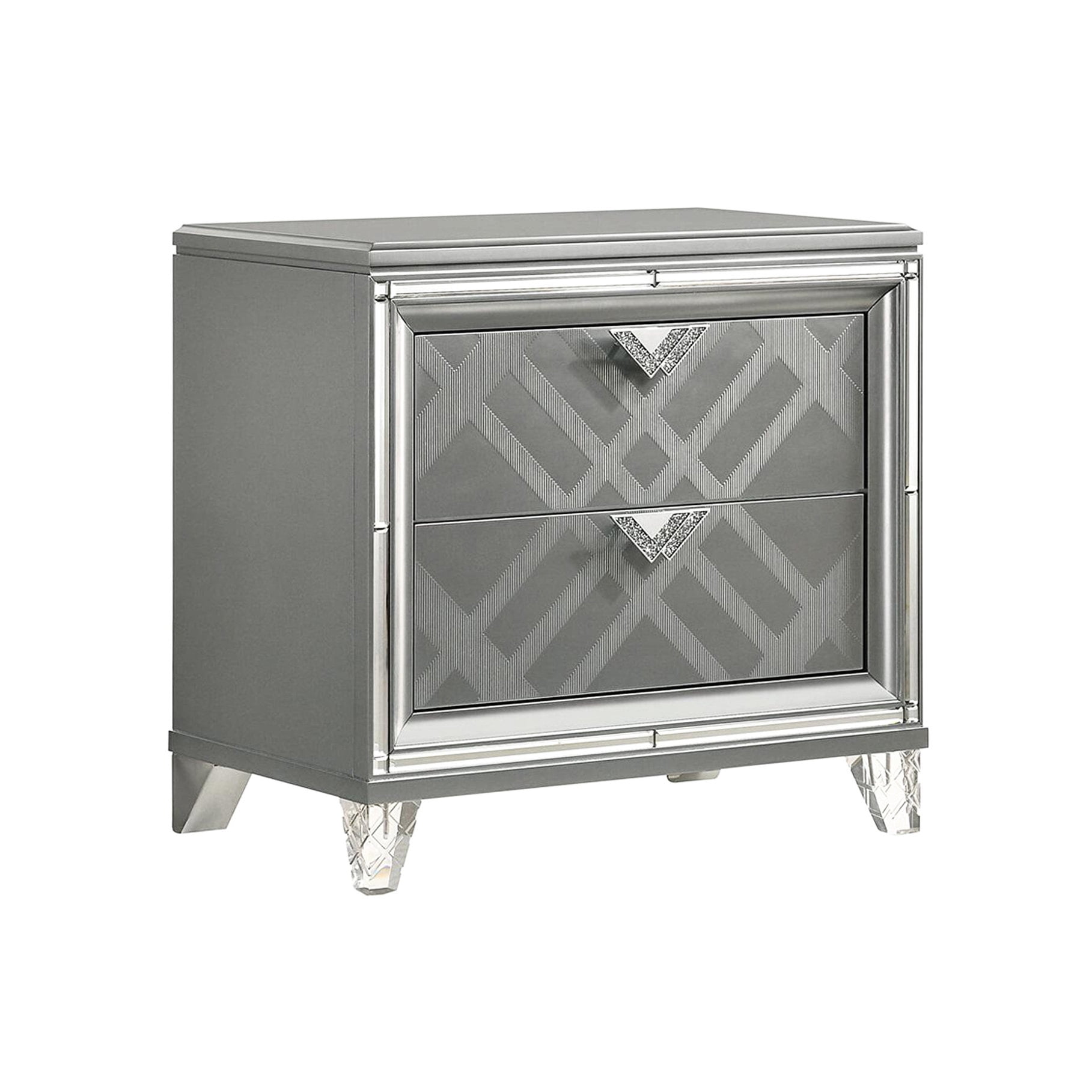 Silver 2-Drawer Nightstand with Jewel-Carved Details - Bedroom's Visual ...