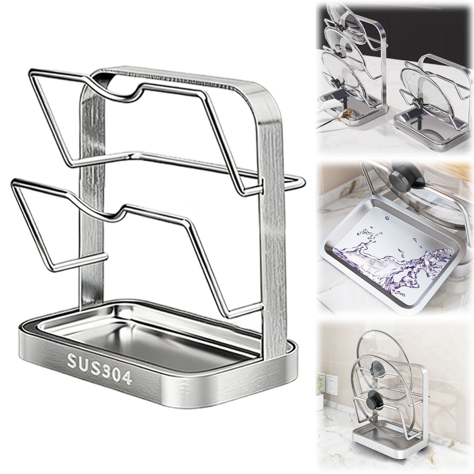 Silver 2-Tier Stainless Steel Kitchen Organizer Rack with Drip Tray ...