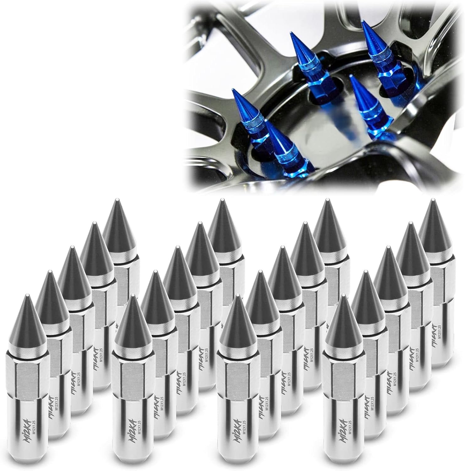 Silver 20 PCS M12x1.25 Lug Nuts Spiked 60mm Extended Tuner Aluminum ...