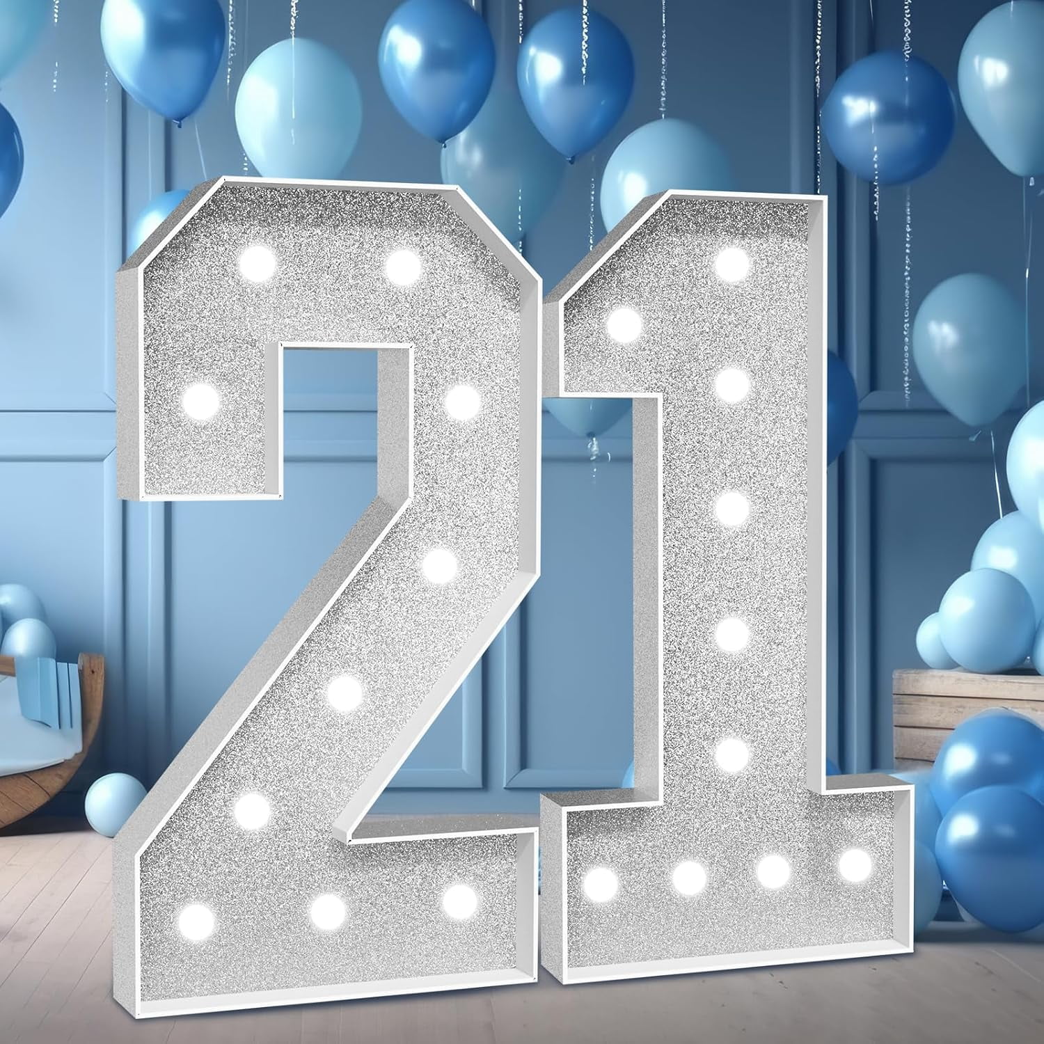 Silver 21st Birthday Decoration: Marquee Numbers Light Up 21 Year Old ...