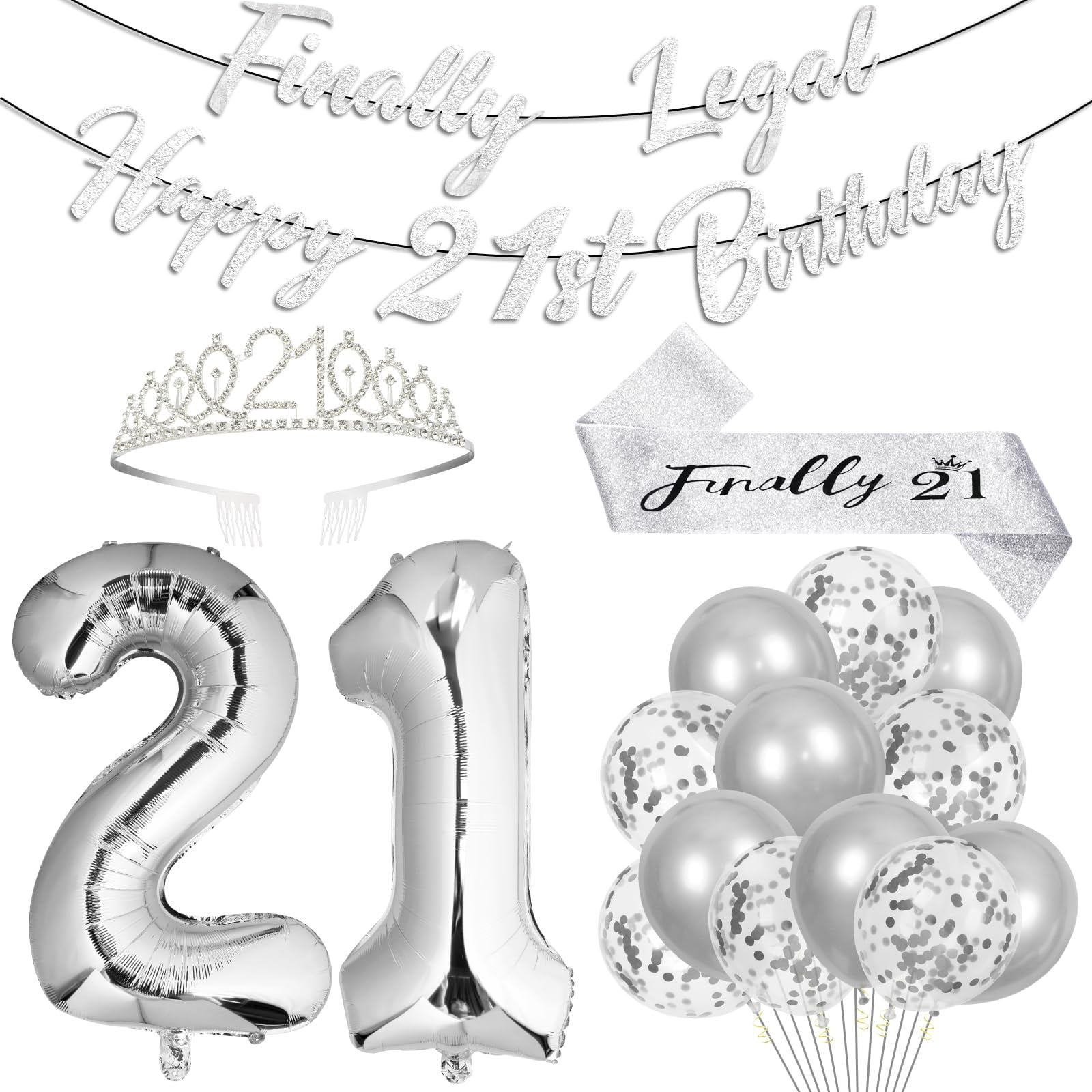 Silver 21st Birthday Decorations DHF10 Gifts for Her Happy 21st ...