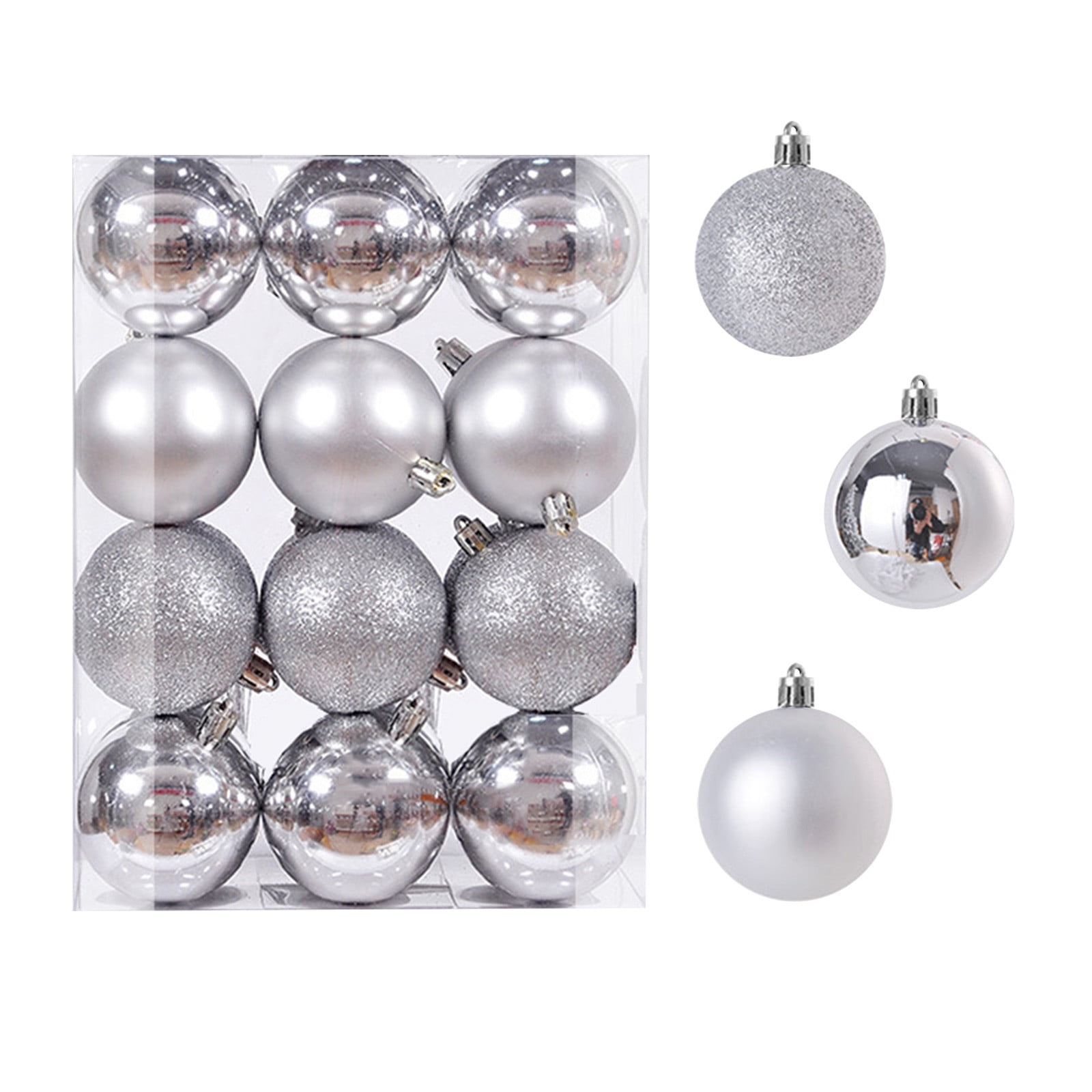 Silver 24 Pieces Christmas Tree Ball Ornaments 1.6Inch Pvc Plastic ...