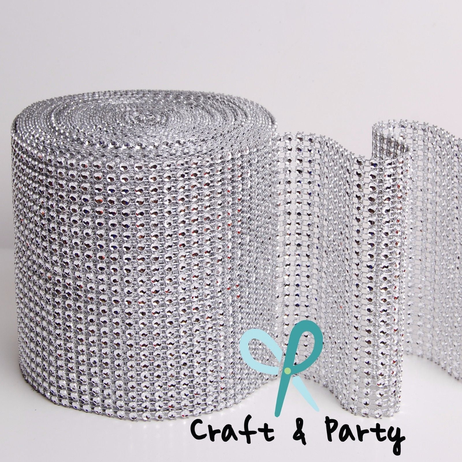 Silver 24 Row Crystal Diamond Rhinestone Ribbon Trim Wrap Mesh Banding ...