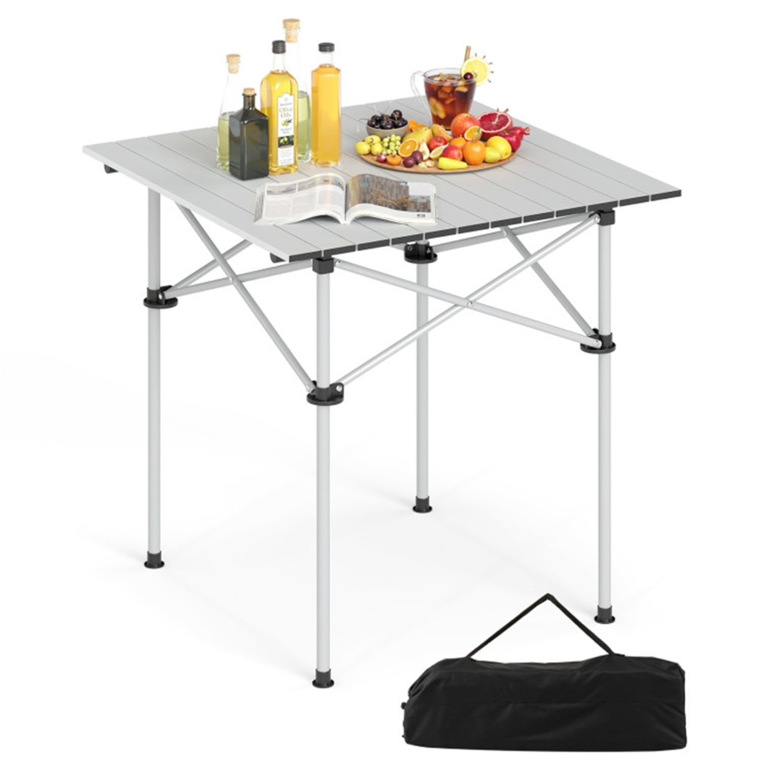 Silver 28" Foldable Camping Table with Aluminum Top, 150 lbs Capacity ...