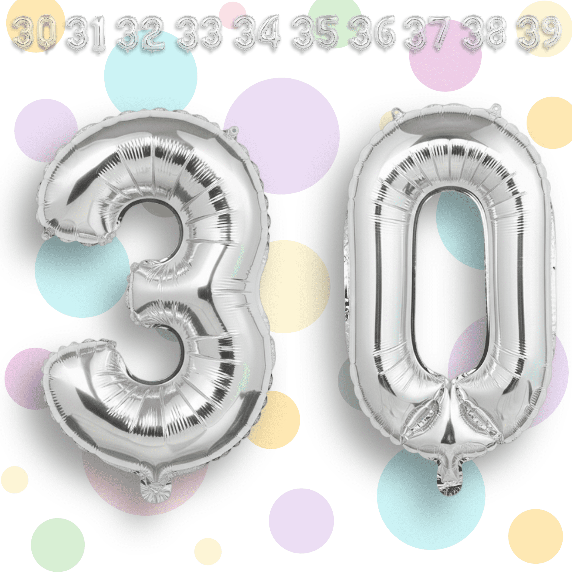 Silver Number 30 Mylar Foil Balloon 32" - Helium or Air Inflatable ...