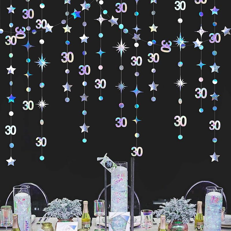 Silver 30th Birthday Decorations Number 30 Circle Dot Twinkle Star ...