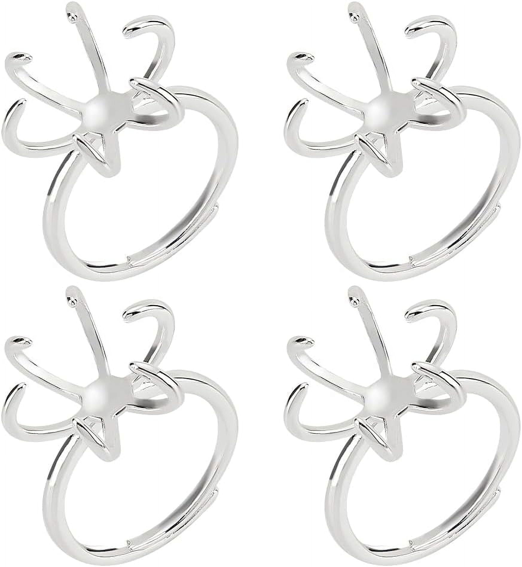 Silver 4 Pcs Claw Ring Blank Adjustable Brass Ring Bases 16.5mm Finger ...