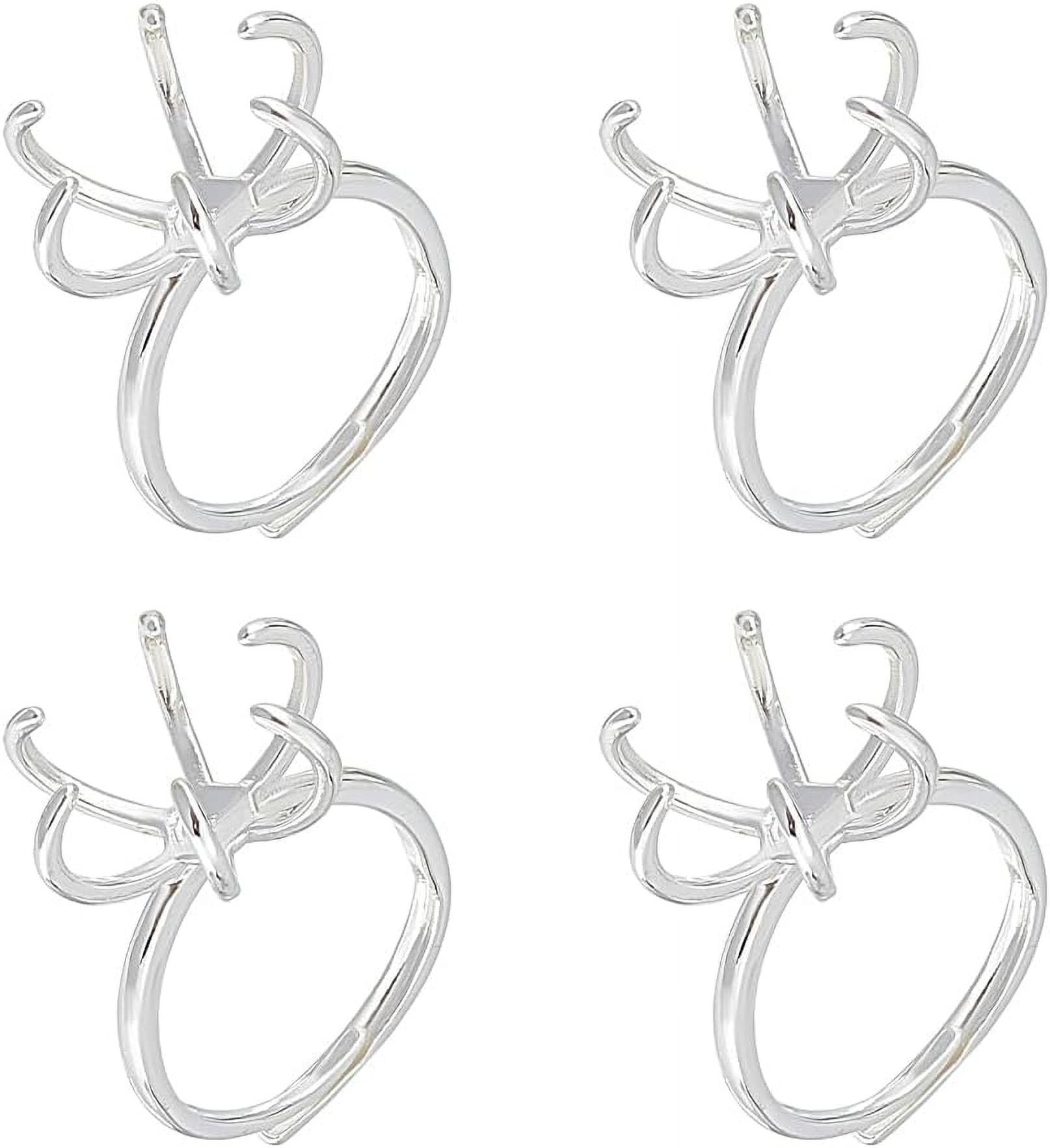 Silver 4 Pcs Claw Ring Blank Adjustable Brass Ring Bases 6 1/2(16.9mm ...