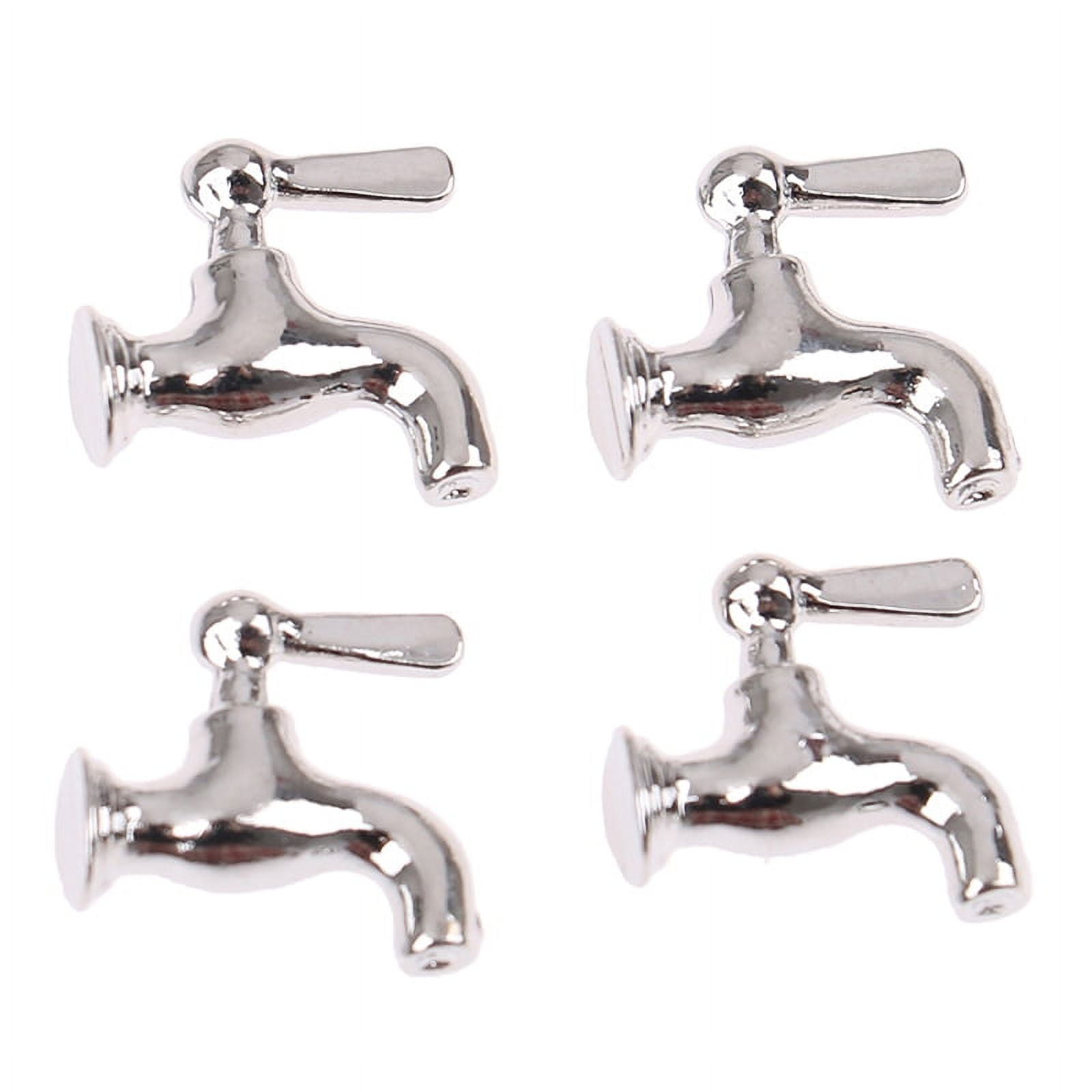 (Silver) 4pcs/set 1:12 Dollhouse Miniature Metal Water Tap Faucet ...