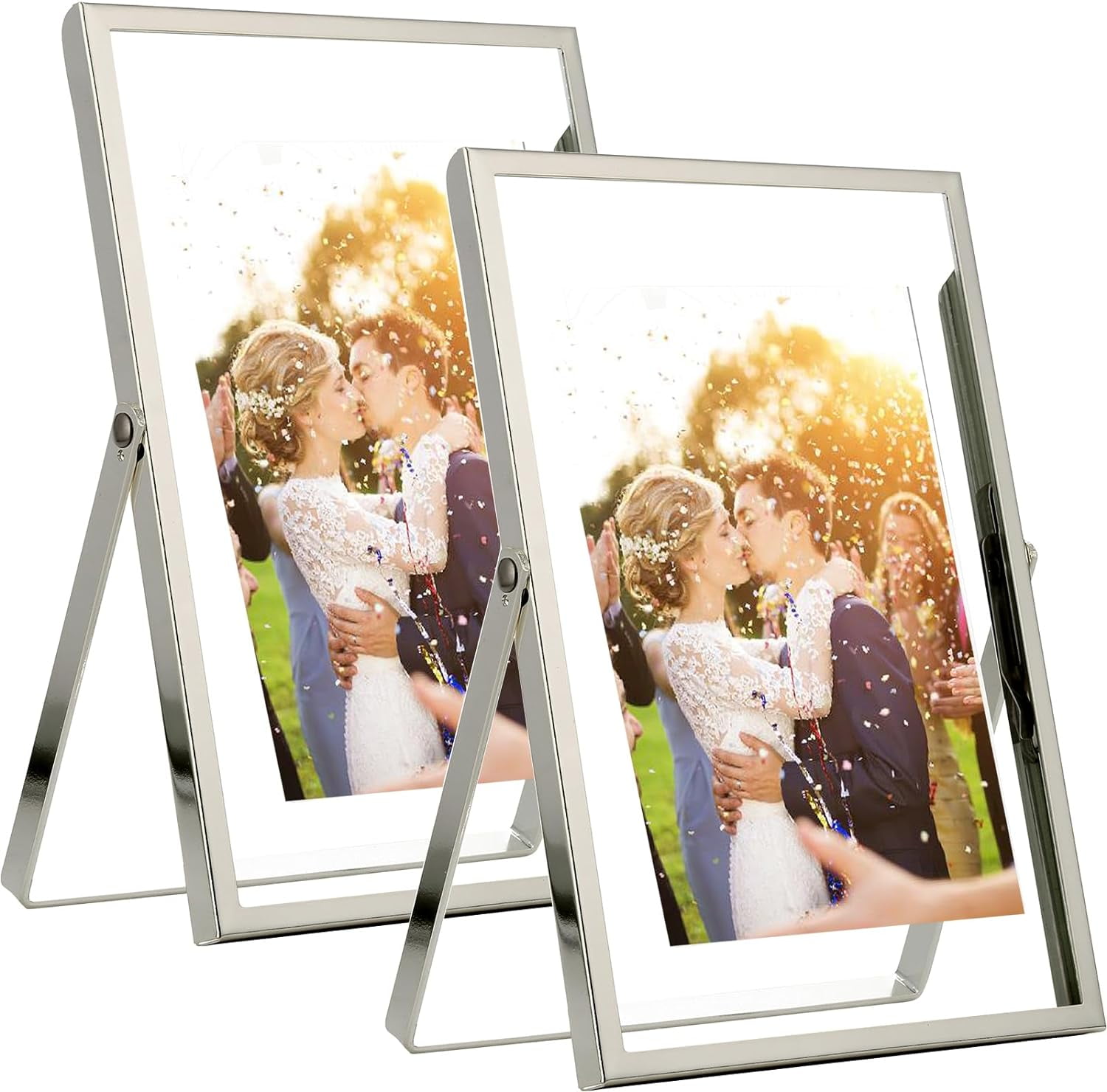 Silver 4x6'' Floating Frame Set of 2,For Photo Sizes (2x3'',3.5x 5 ...