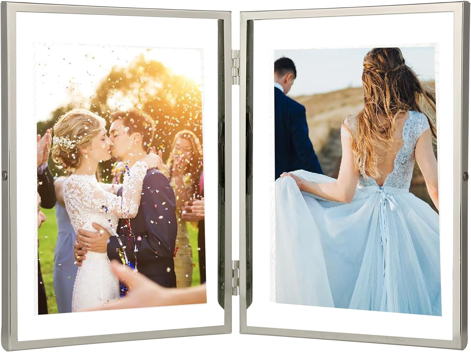 Silver 5x7''Double Floating Frame For Photo Sizes 3.5x 5'',4x6'',Metal ...